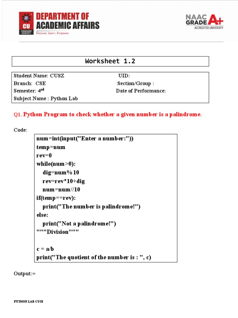 Worksheet 1.2: Python Program To Check Whether A Given Number Is A ...