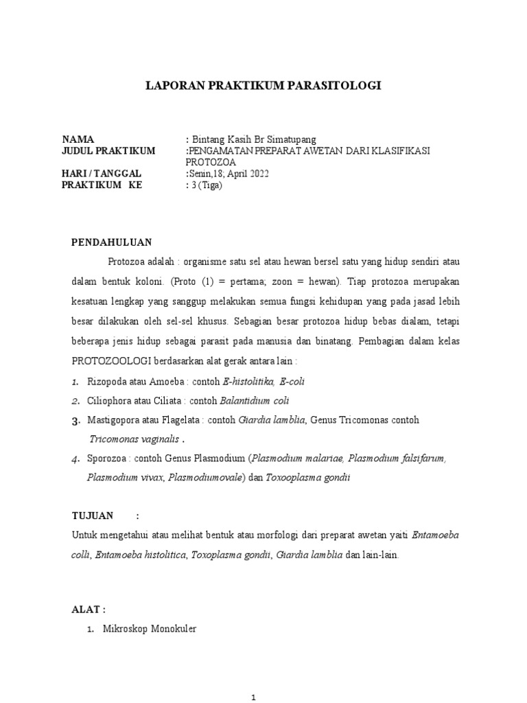 Bintang Kasih LAPORAN PRAKTIKUM PARASITOLOGI Pertemuan 3-1 | PDF