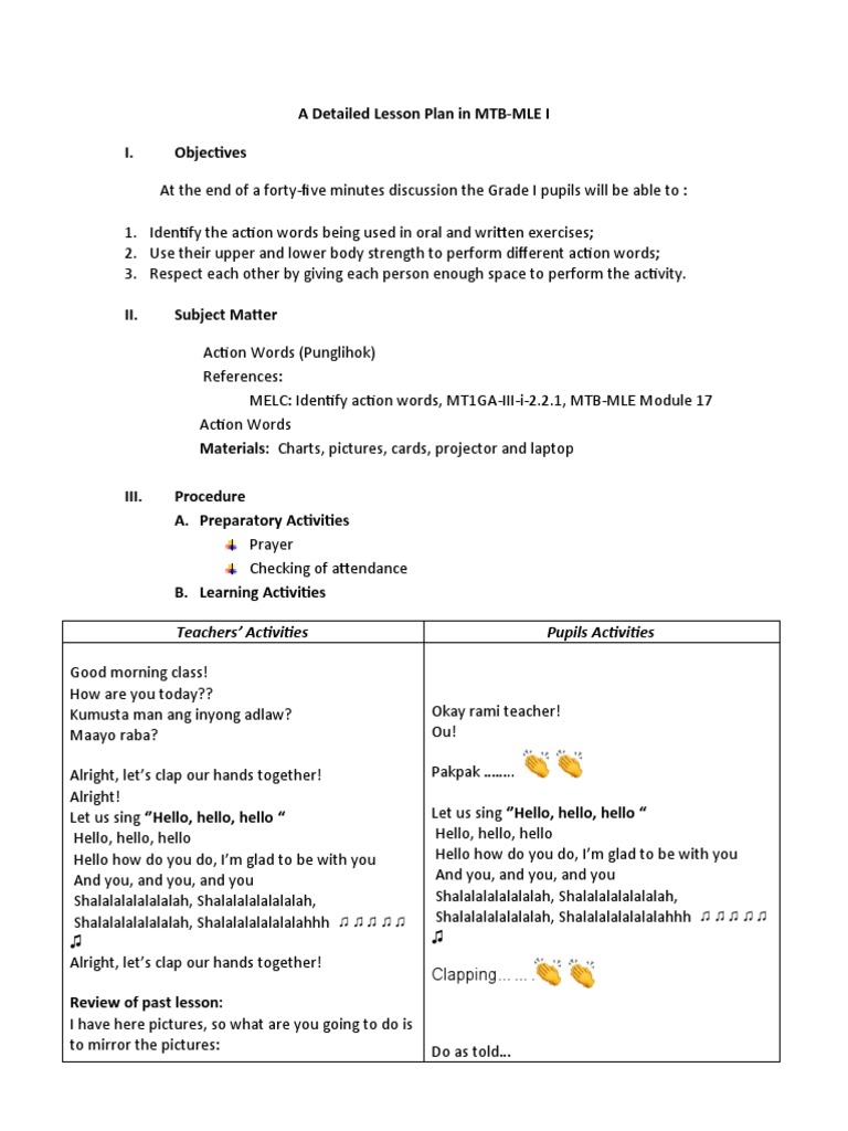 A Detailed Lesson Plan in MTB-MLE 1 First Cot | PDF | Cognitive Science | Linguistics