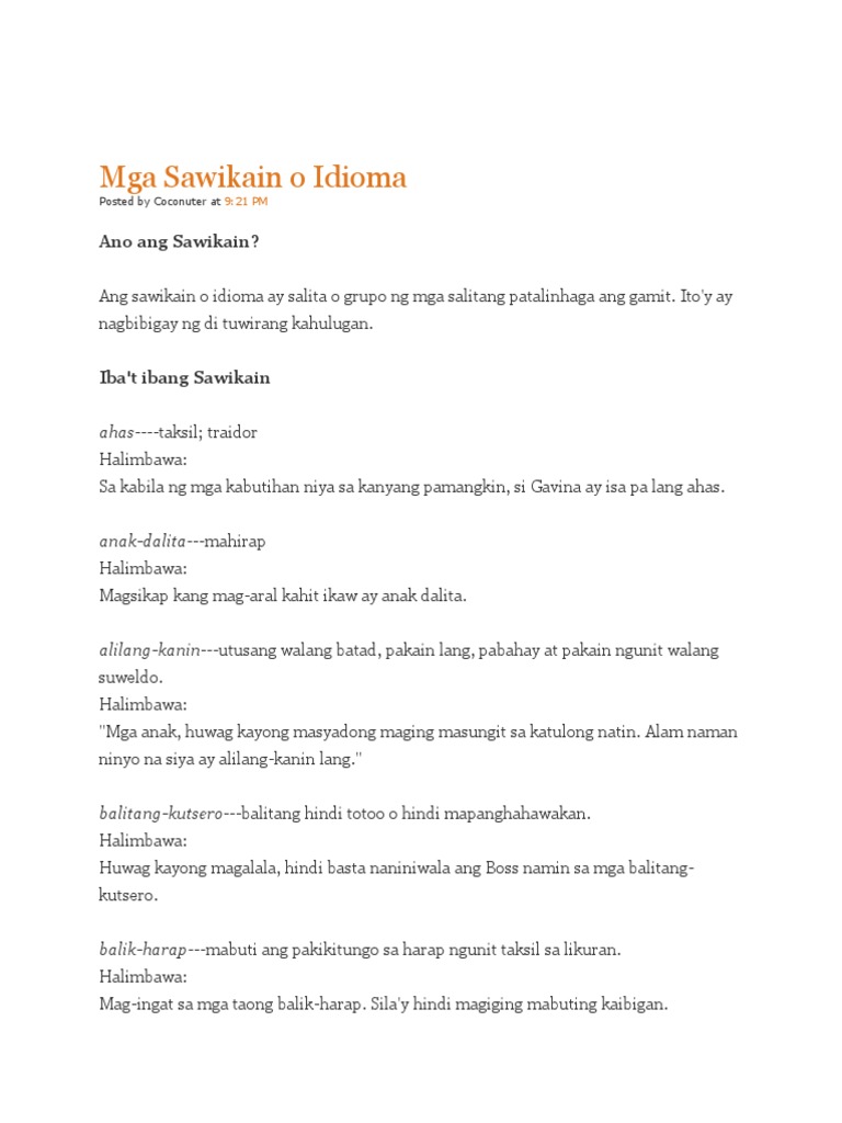 Mga Sawikain o Idioma | PDF