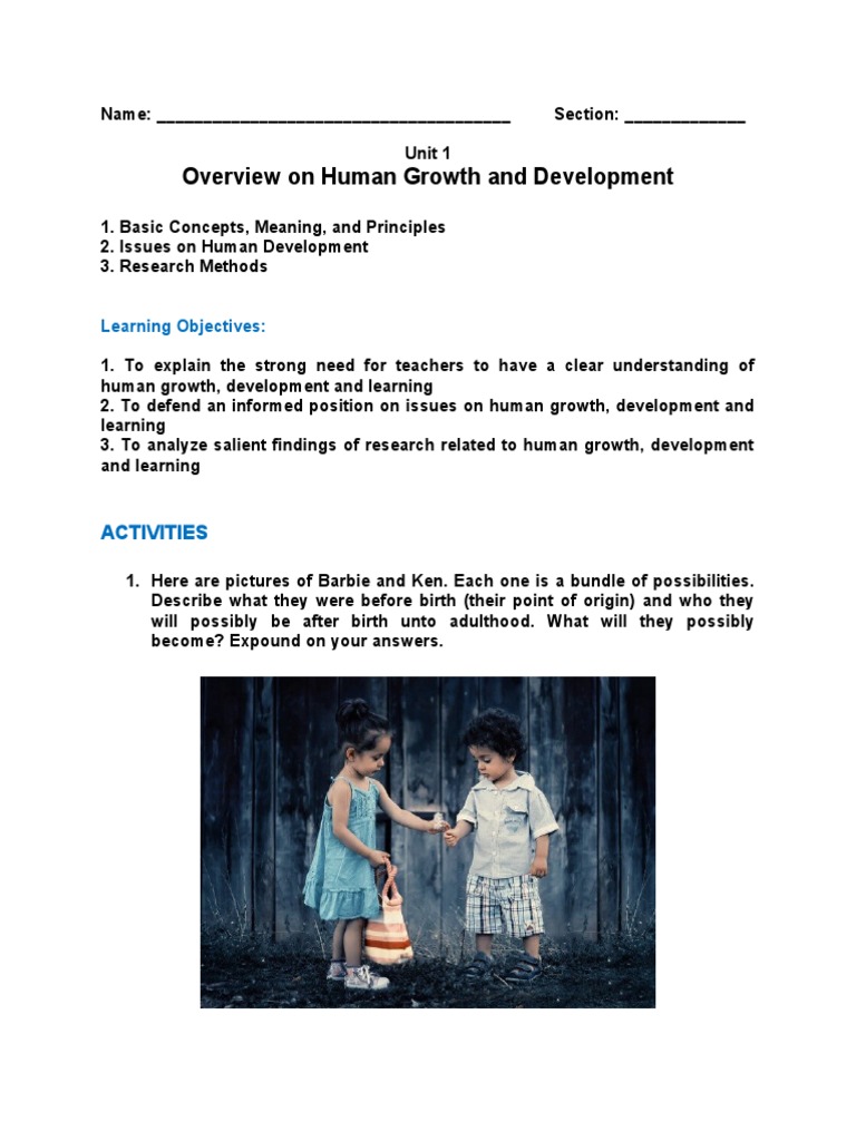 Overview On Human Growth and Development: Activities | PDF ...