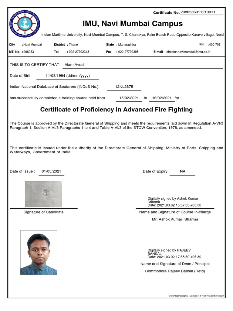 Advanced Fire Fighting Certificate | PDF