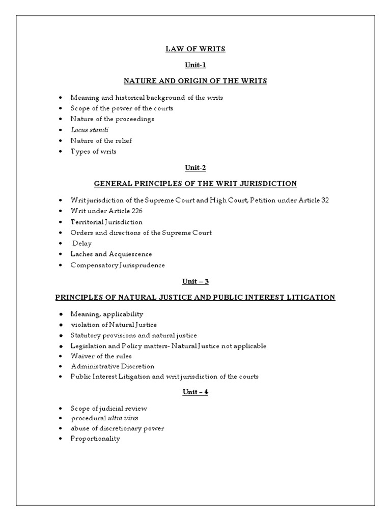 Law of Writs Unit-1 Nature and Origin of The Writs: Locus Standi | PDF