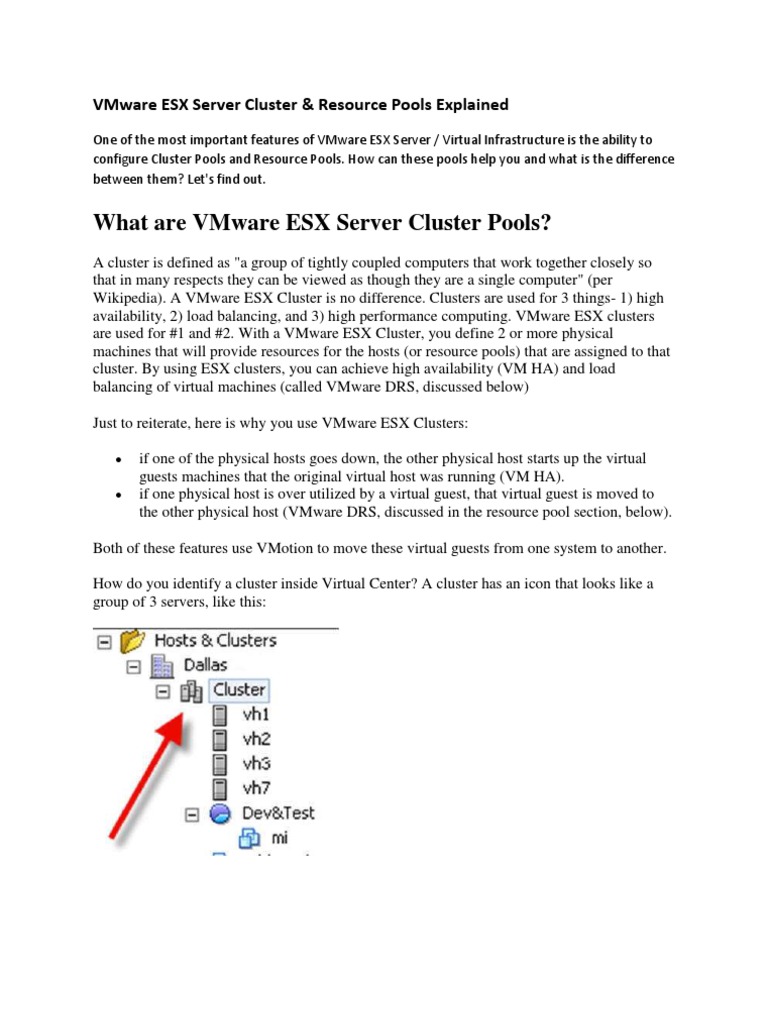 VMware ESX Server Cluster & Resource Pools Explained | PDF | Computer ...