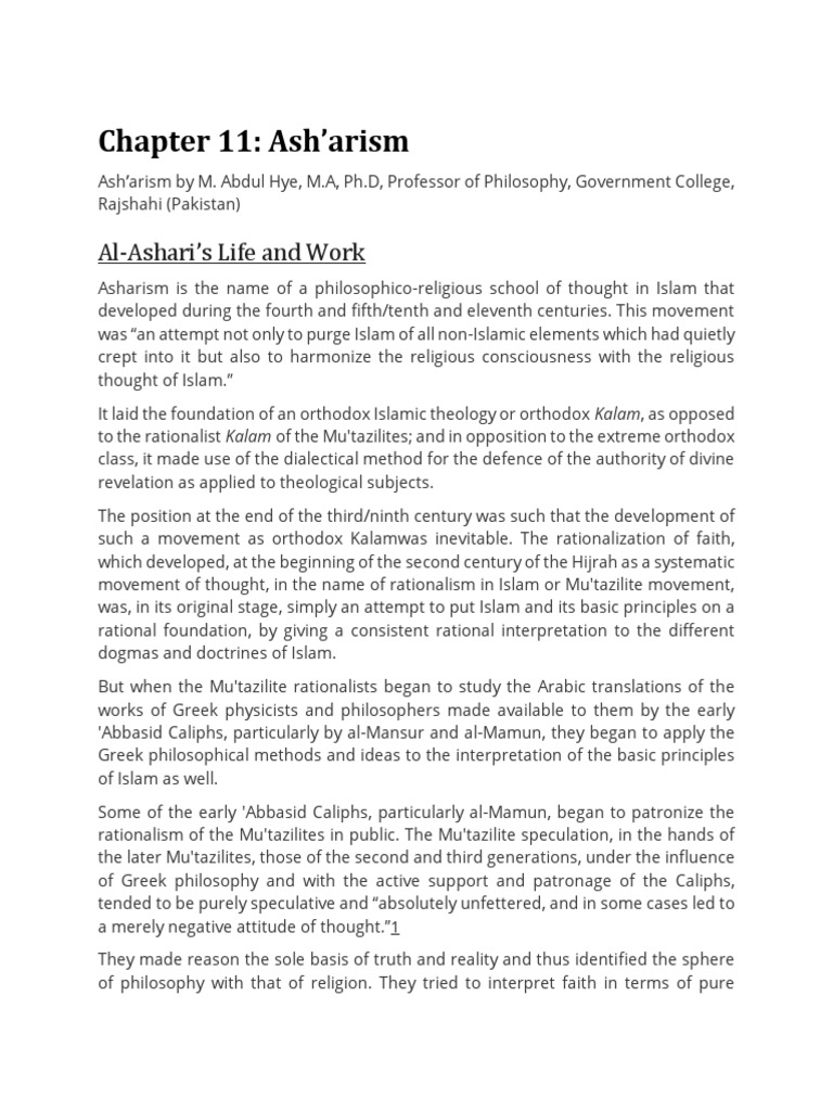 Chapter 11: Ash'arism: Al-Ashari's Life and Work | PDF | God In Islam ...