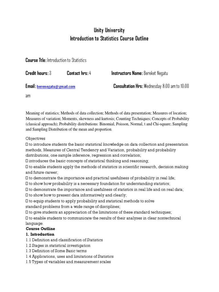 Unity University Introduction To Statistics Course Outline | PDF ...