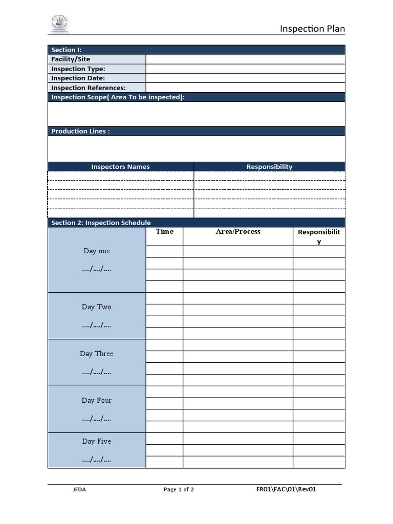 Inspection Plan: Facility/Site Inspection Type: Inspection Date ...