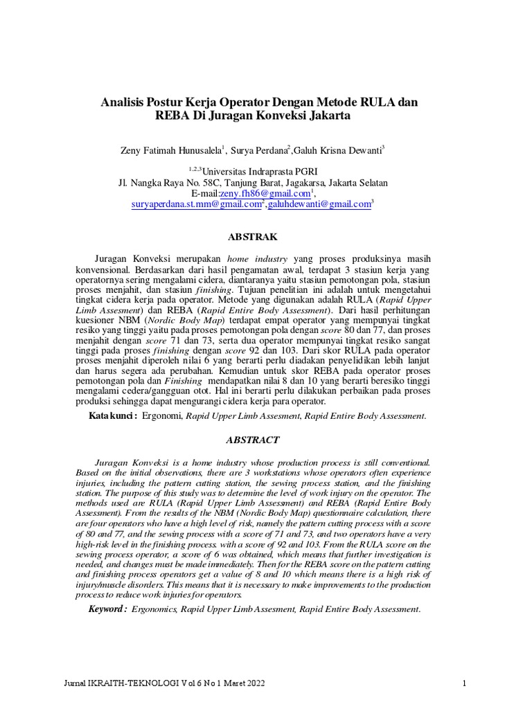 Analisis Postur Kerja Operator Dengan Metode RULA Dan REBA Di Juragan ...