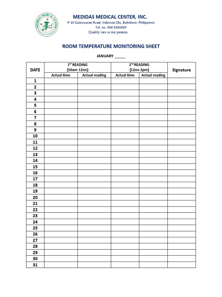 Room Temperature Monitoring Sheet | PDF