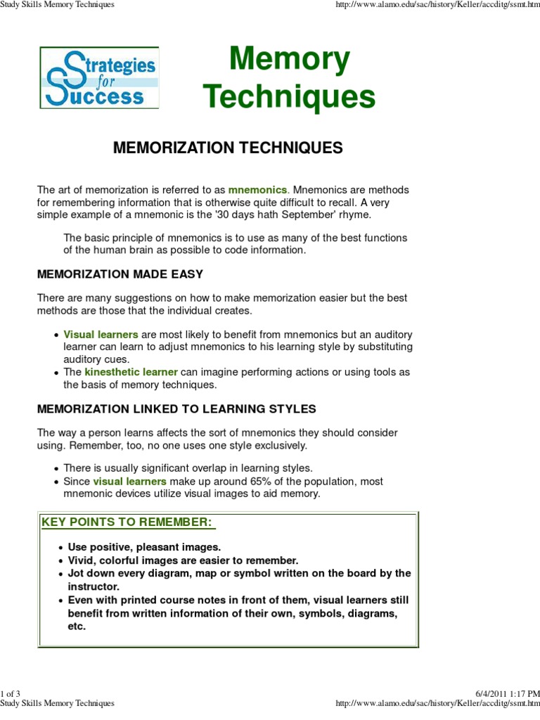 Study Skills Memory Techniques | Mnemonic | Study Skills
