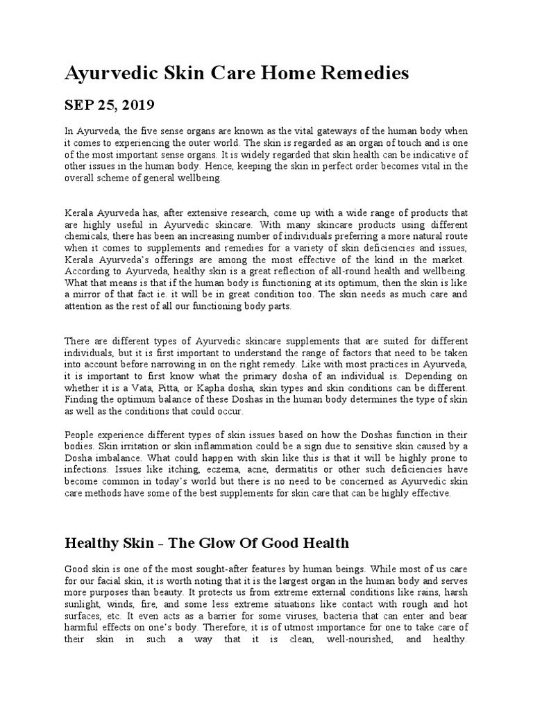 Ayurvedic Skin Care Home Remedies | PDF | Ayurveda | Omega 3 Fatty Acid