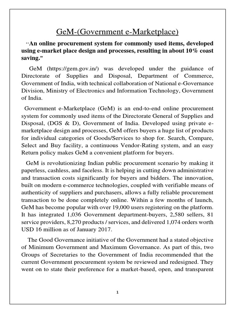 GeM-Government e Market Place22 | PDF | Procurement | E Commerce