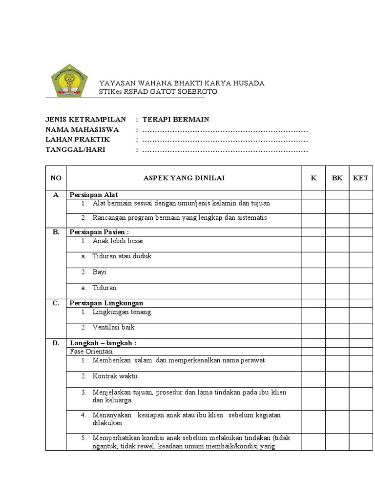 Daftar Tilik Terapi Bermain | PDF