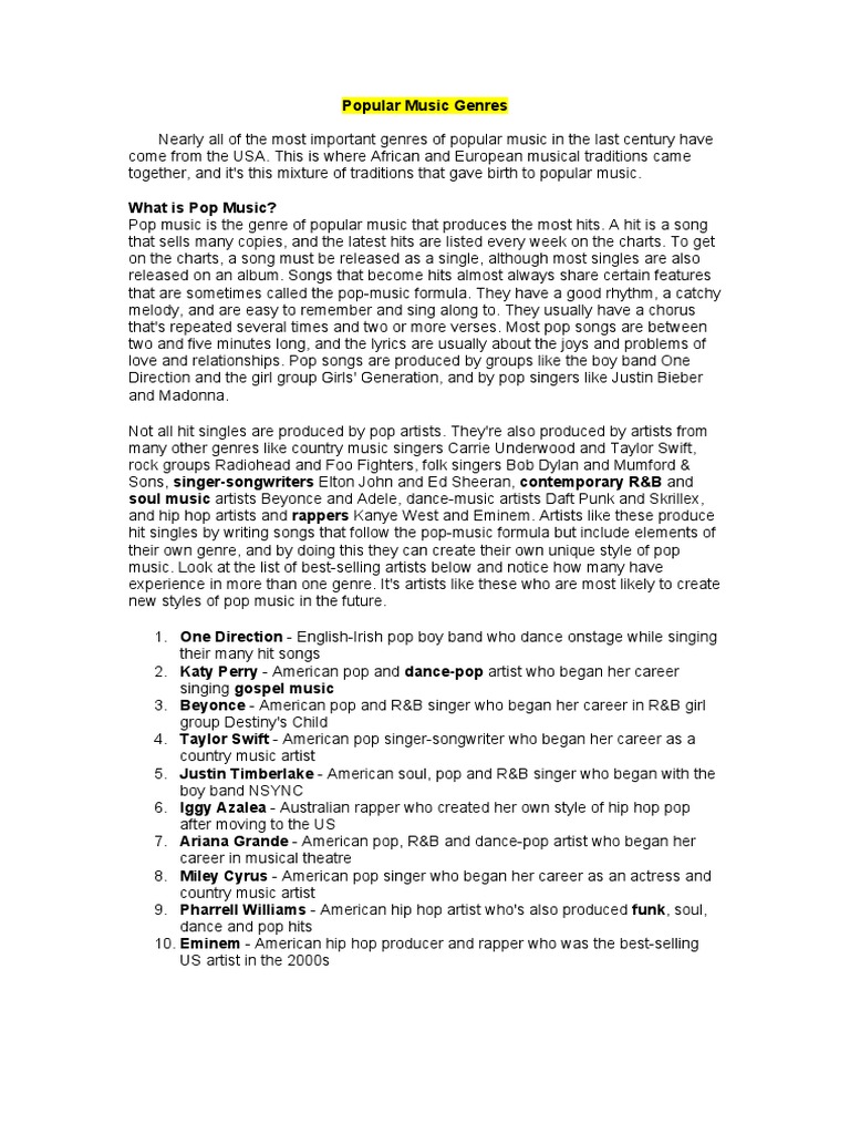 Popular Music Genres | PDF | Jazz | Rock And Roll