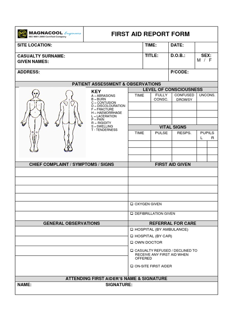 First Aid Report Form: Time Fully Consc | PDF