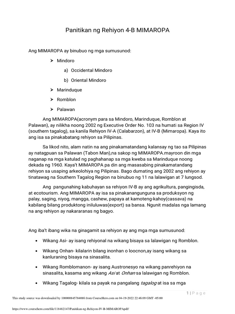 Panitikan NG Rehiyon IV B MIMAROPA PDF | PDF