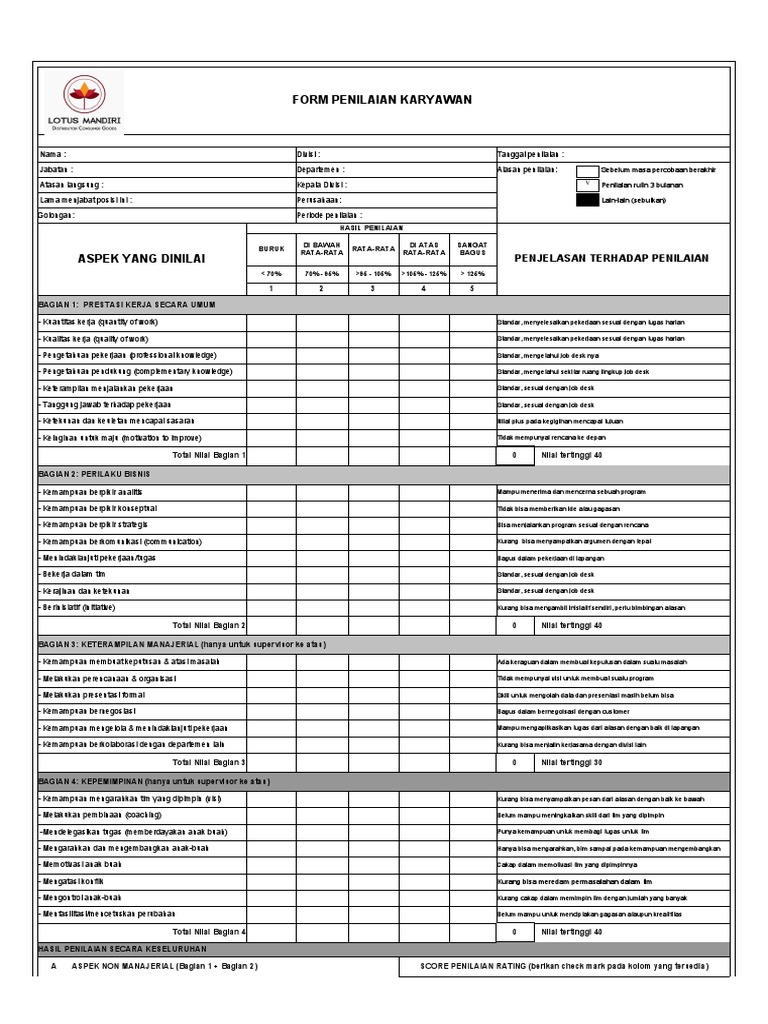Form Penilaian Karyawan | PDF