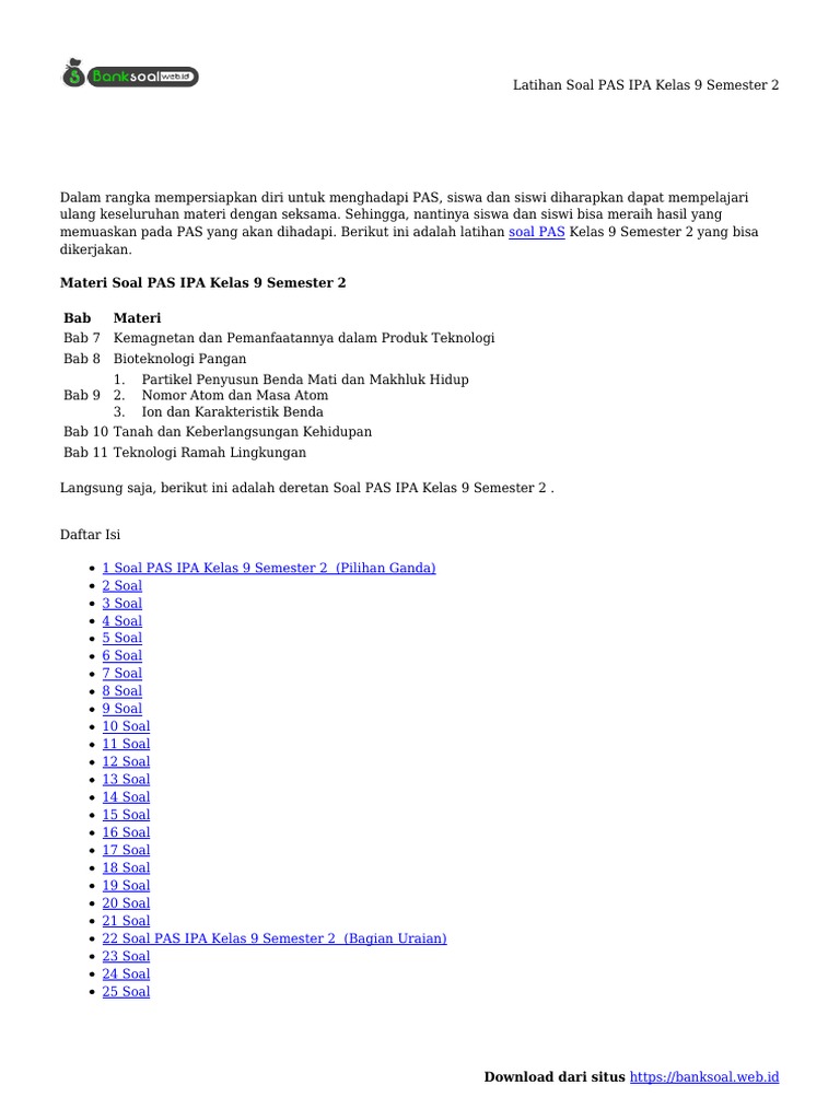 Latihan Soal PAS IPA Kelas 9 Semester 2 | PDF | Sains & Matematika | Teknologi & Rekayasa