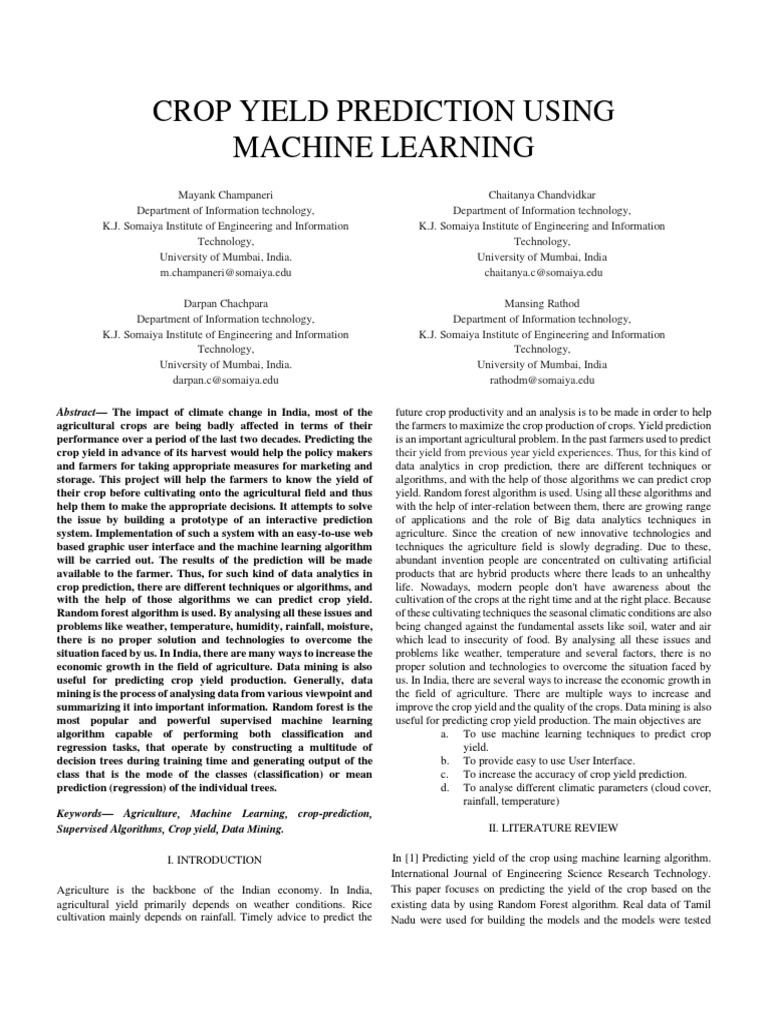 Crop Yield Prediction Using Machine Learning | PDF | Machine Learning ...