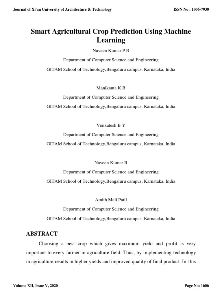 Smart Agricultural Crop Prediction Using Machine Learning | PDF ...