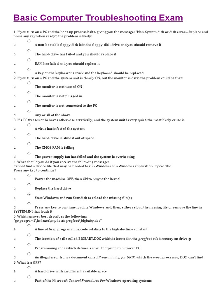 Basic Computer Troubleshooting Exam | PDF | Malware | Computer Virus