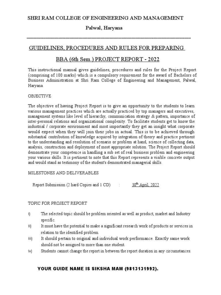 Project Report - Format & Guidelines - 2021 Bba 6th Sem | PDF ...