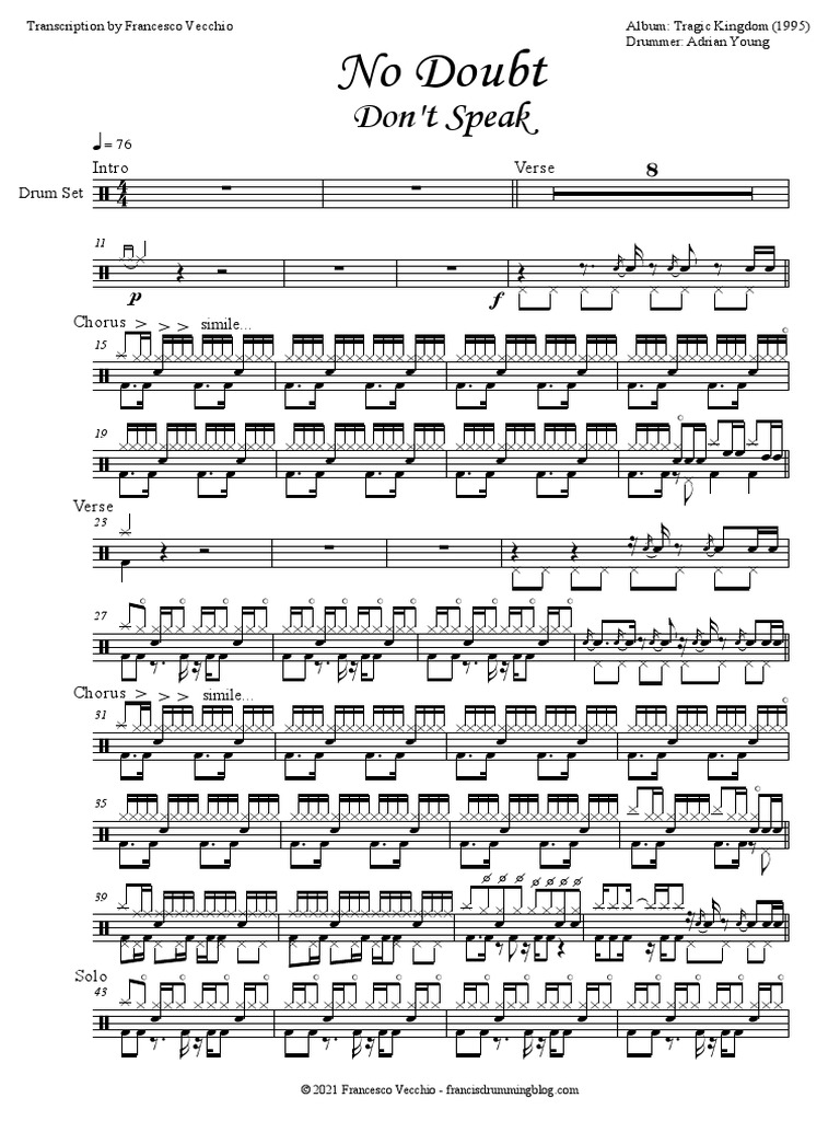 No Doubt - Don't Speak (Drum Sheet Music) | Download Free PDF | Rock Music | Universal Music Group
