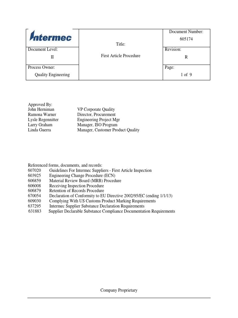 First Article Inspection Procedure Guide | PDF | Printed Circuit Board ...