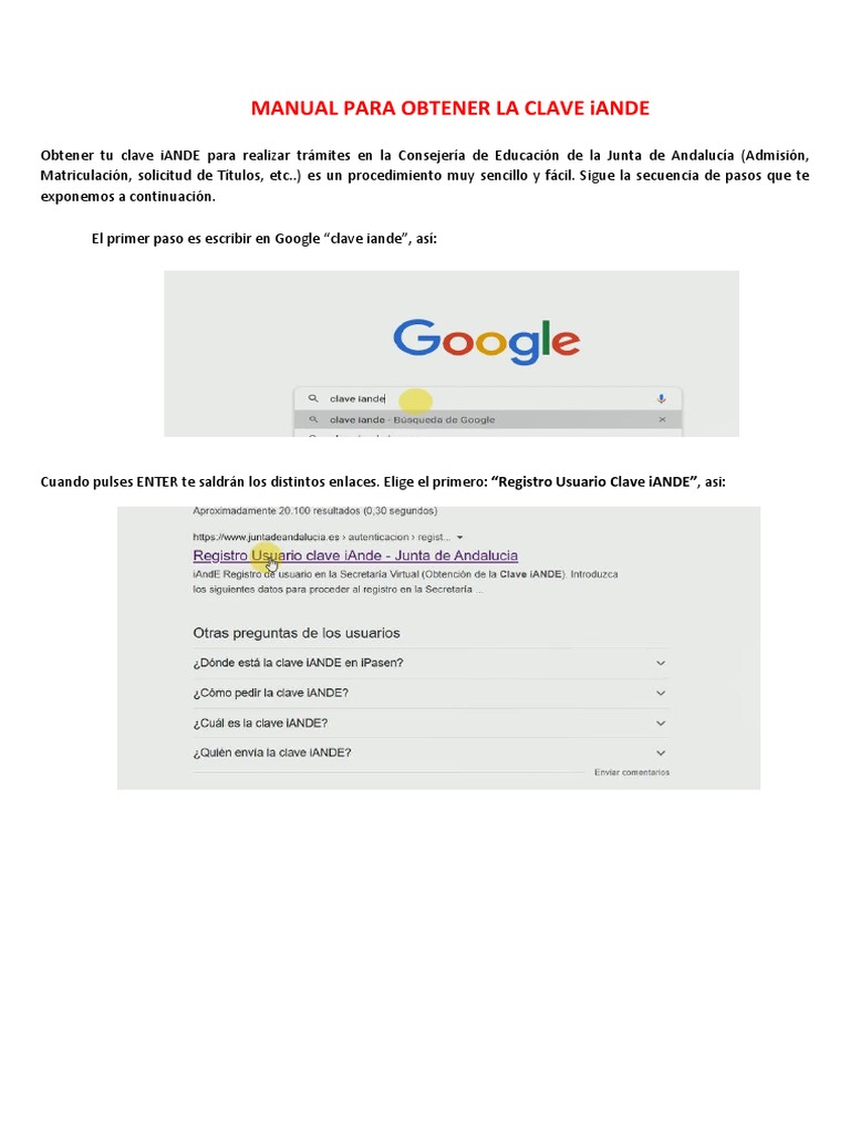 Manual para Obtener La Clave Iande | PDF