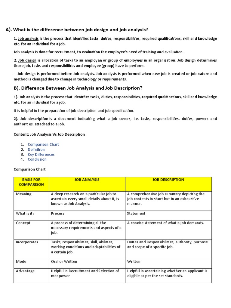 A) - What Is The Difference Between Job Design and Job Analysis? | PDF ...