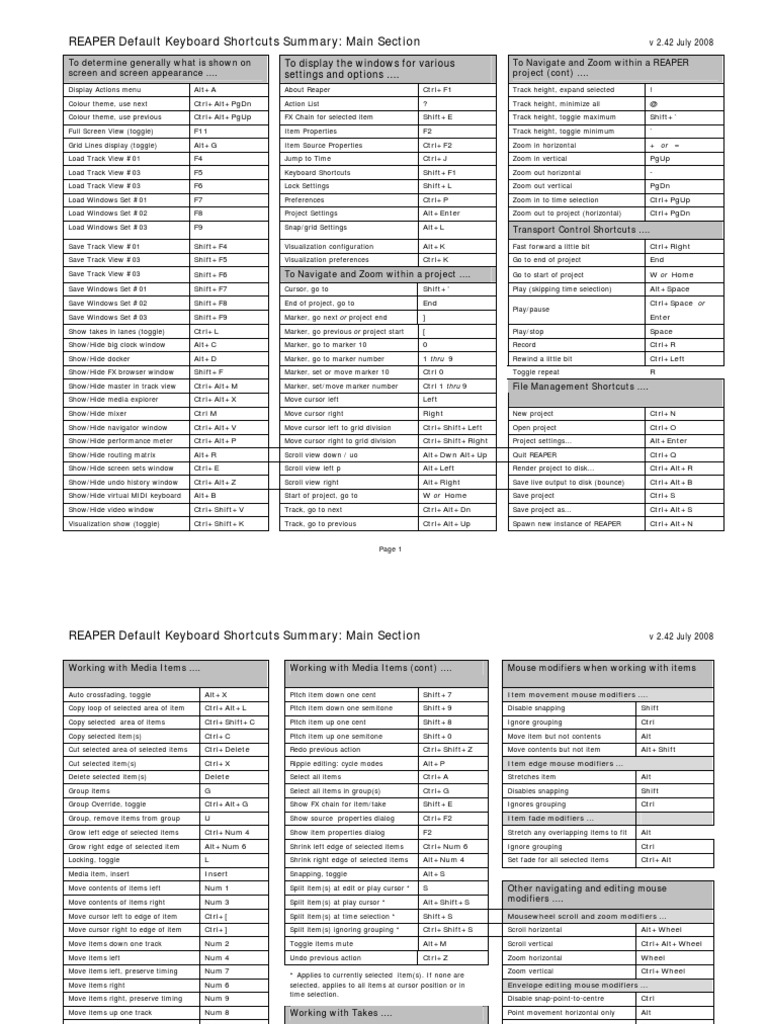 Reaper Keyboard Shortcuts | PDF | Computer Keyboard | System Software