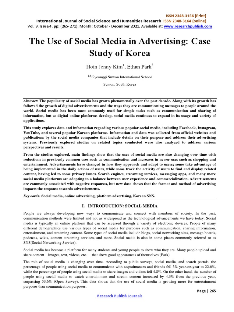 The Use of Social Media in Advertising: Case Study of Korea | PDF ...