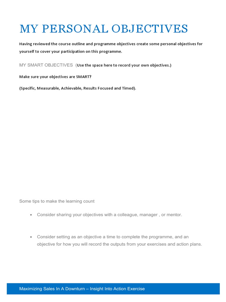 My Personal Objectives IiA M1L2 | PDF