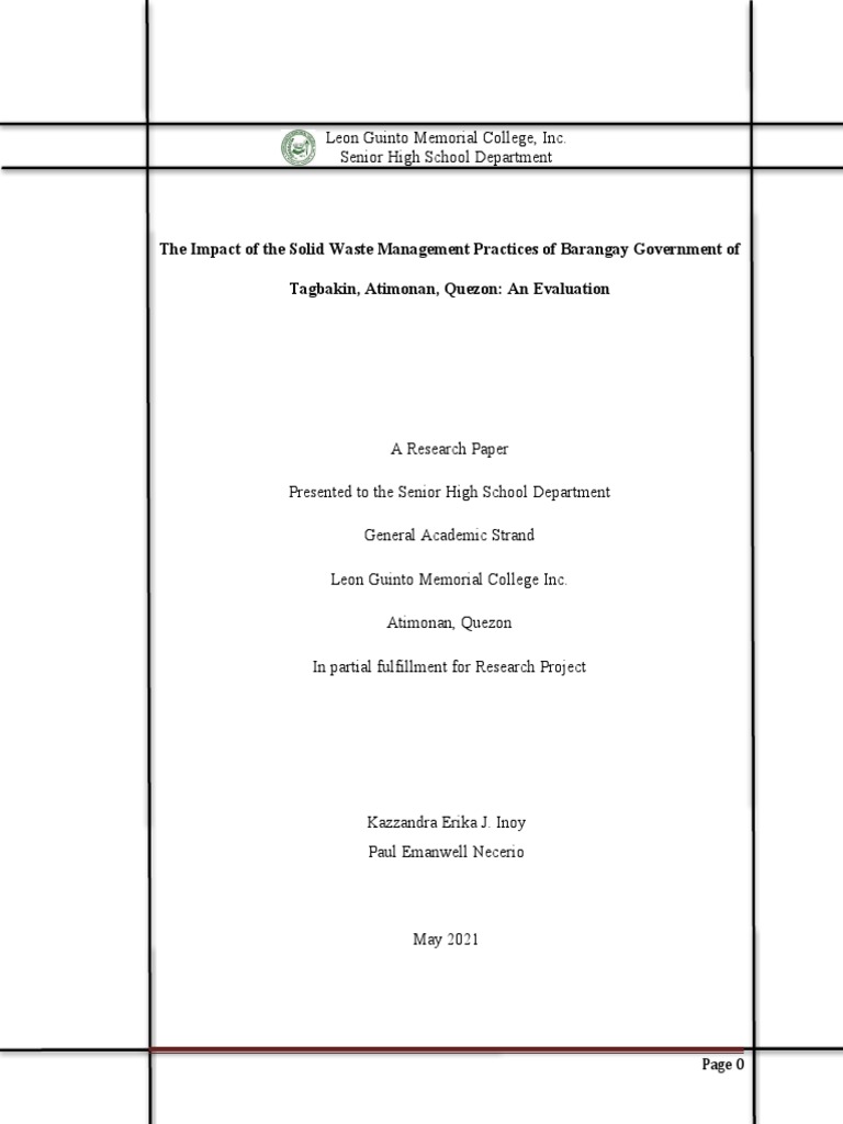 Impact of Waste Management in Tagbakin | PDF | Survey Methodology ...
