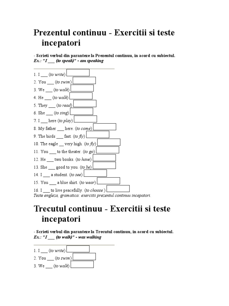 Prezentul Continuu - Doc-Exercitii Engleza | PDF | Linguistic Morphology | Syntax