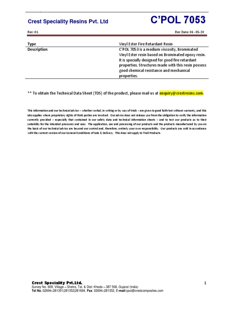 C’POL 7053: Fire Retardant Resin Overview | PDF