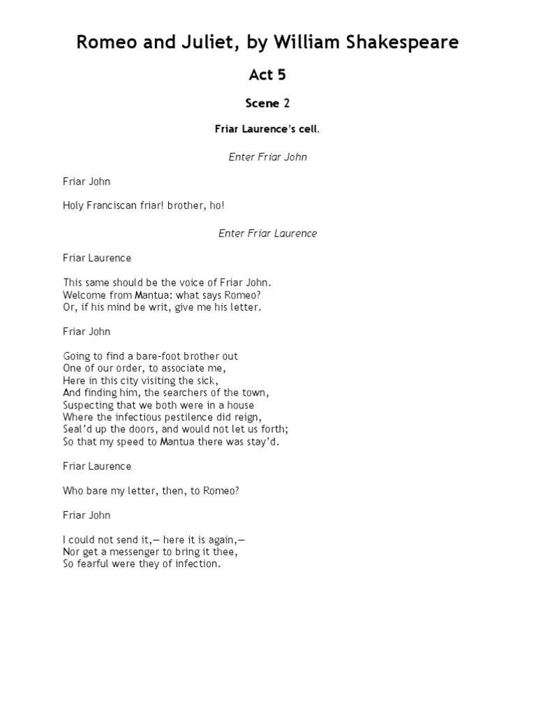 Romeo and Juliet Act 5 Scene 2