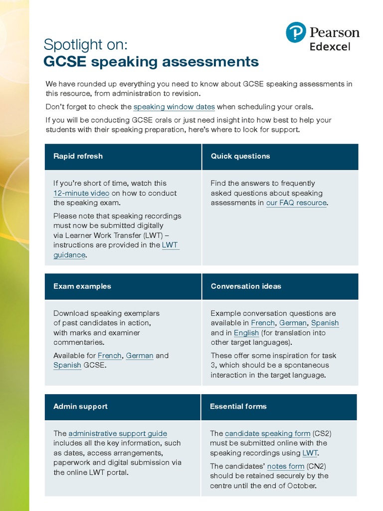 GCSE Speaking Assessments: Spotlight On | PDF | Test (Assessment ...