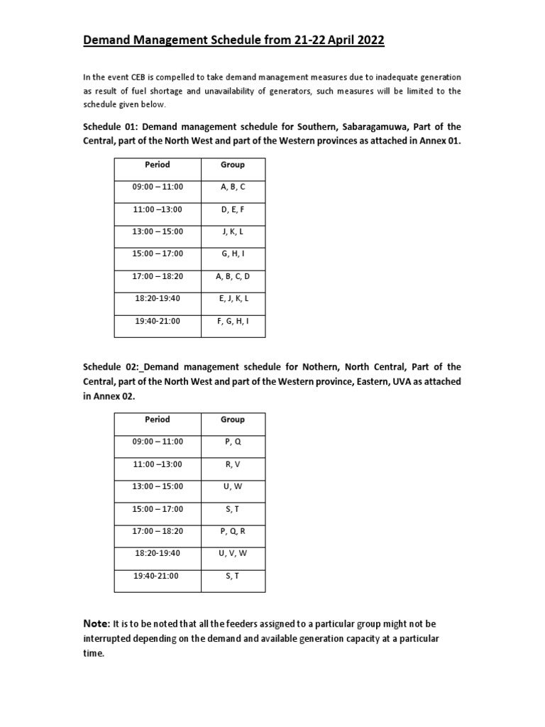 Demand Management Schedule (April 21-22, 2022) | PDF