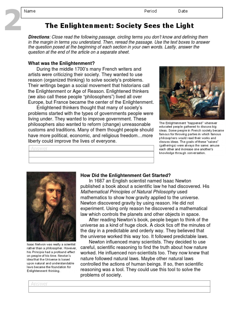 Enlightenment - Society Sees The Light Reading | PDF | Age Of ...