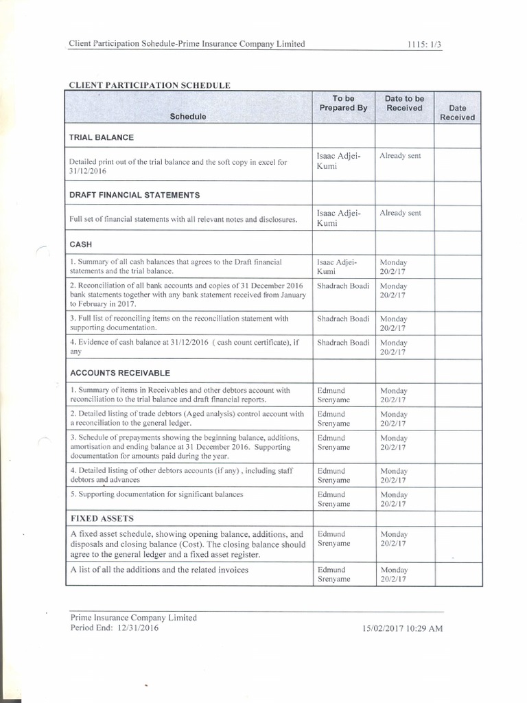 Client Participation Schedule | PDF