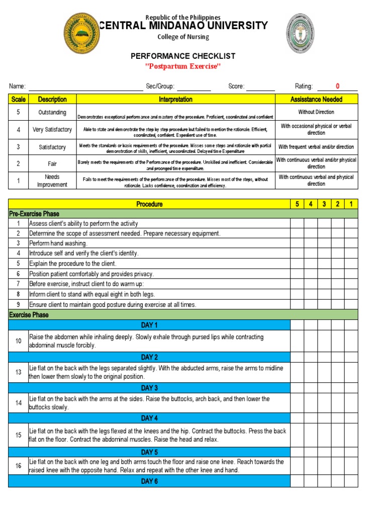 Postpartum Exercise Checklist | PDF | Anatomical Terms Of Motion