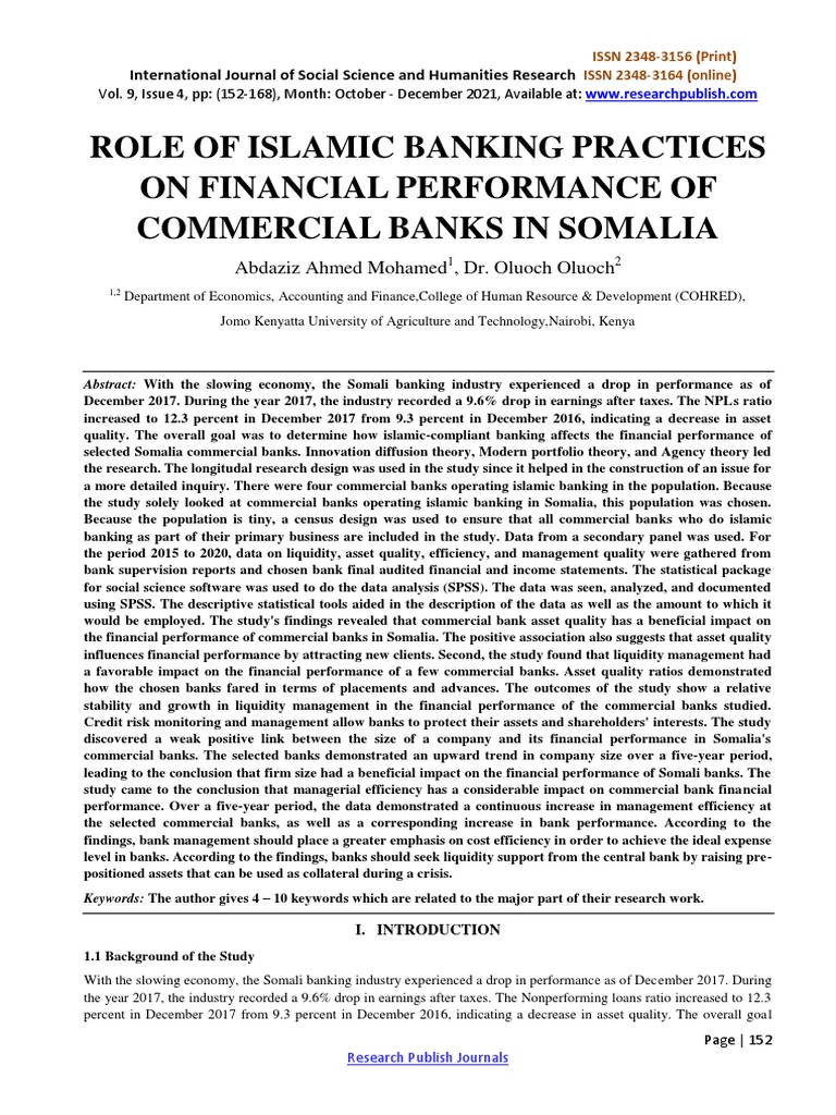 Role of Islamic Banking Practices On Financial Performance of ...