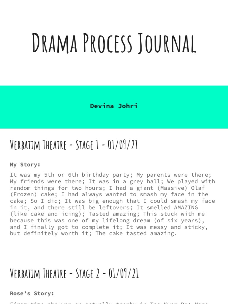Drama - Process Journal - Devina Johri - Myp3a 1 | PDF