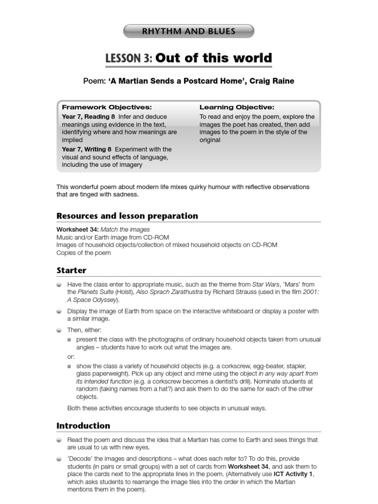 A Martian Sends A Postcard Home Poem | PDF | Mars | Poetry