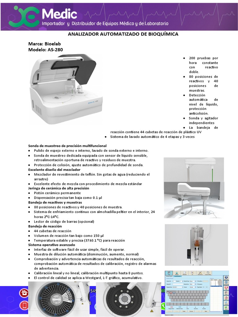 Analizador Bioquímico Automatizado AS-280 Bioelab | PDF