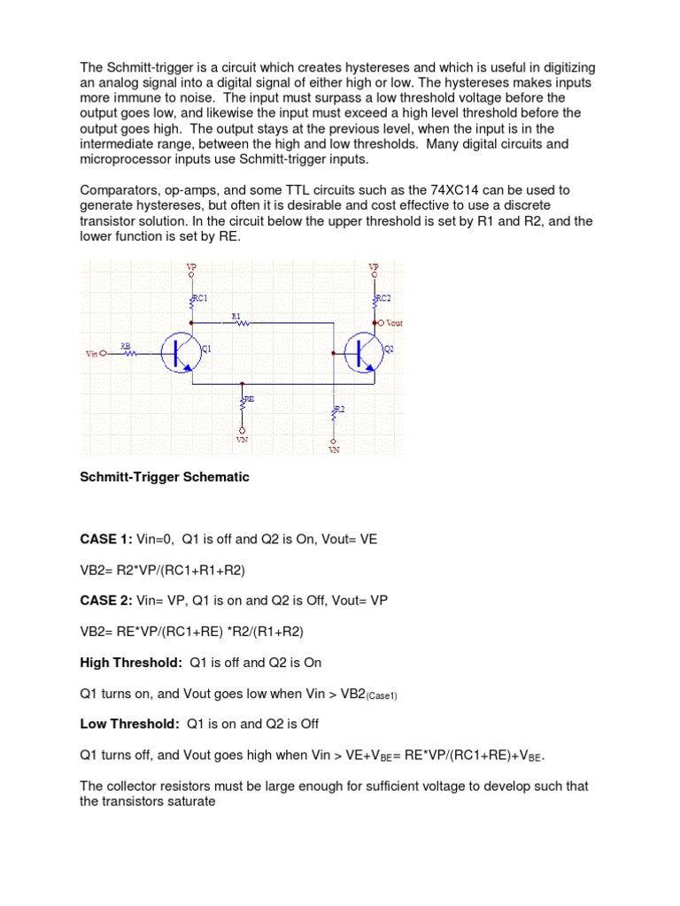 Schmitt Trigger Circuit Design Guide | PDF | Electronic Circuits ...