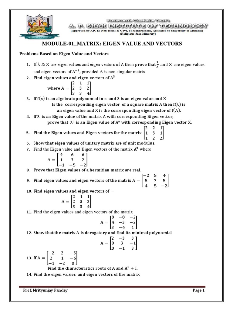 Eigenvalues and Cayley-Hamilton Theorem | PDF | Eigenvalues And Eigenvectors | Standard Deviation