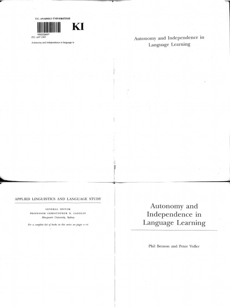 Autonomy and Independence in Language Learning (Benson and Voller 1997) | PDF