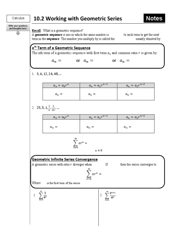 10.2 Working With Geometric Series: Notes | PDF | Series (Mathematics ...
